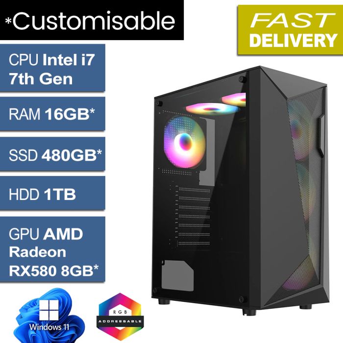Intel i7 7700 16GB RX580 8GB W11H, Carisma V1.1 Gaming PC